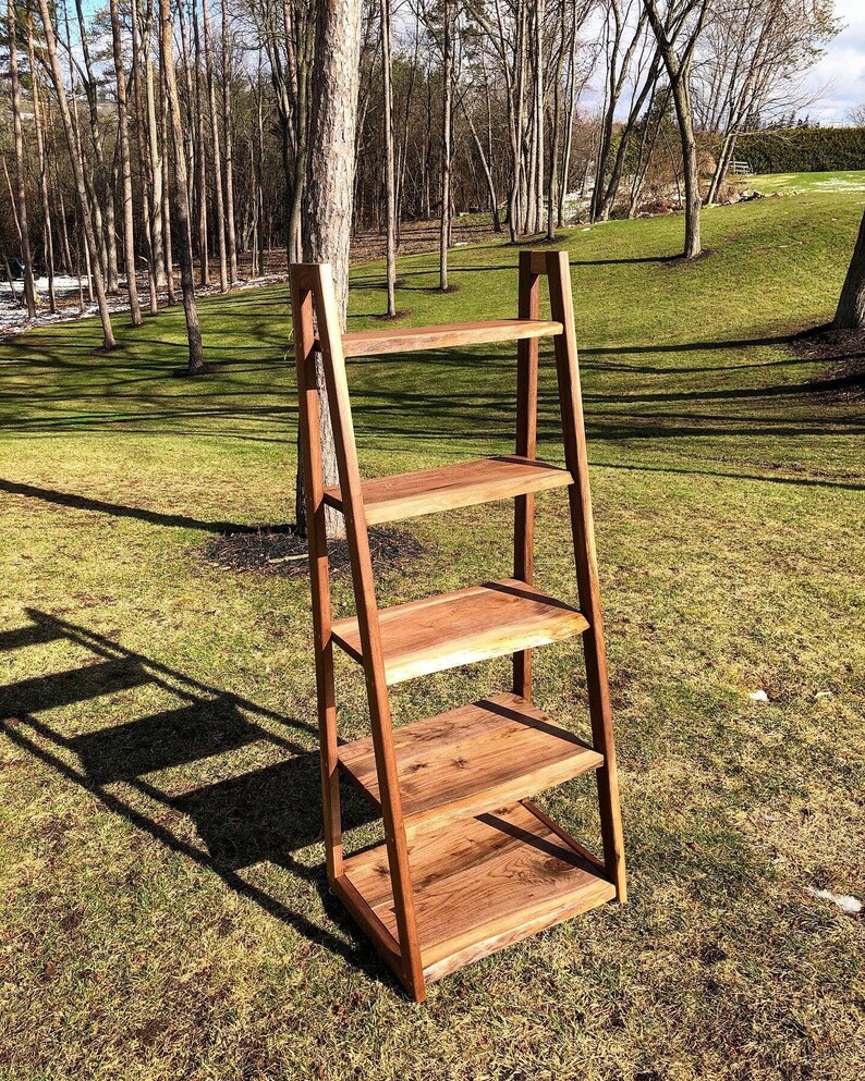 Walnut Ladder Shelf / Live Edge Shelf / Wood Shelving Unit / Bookshelf ...