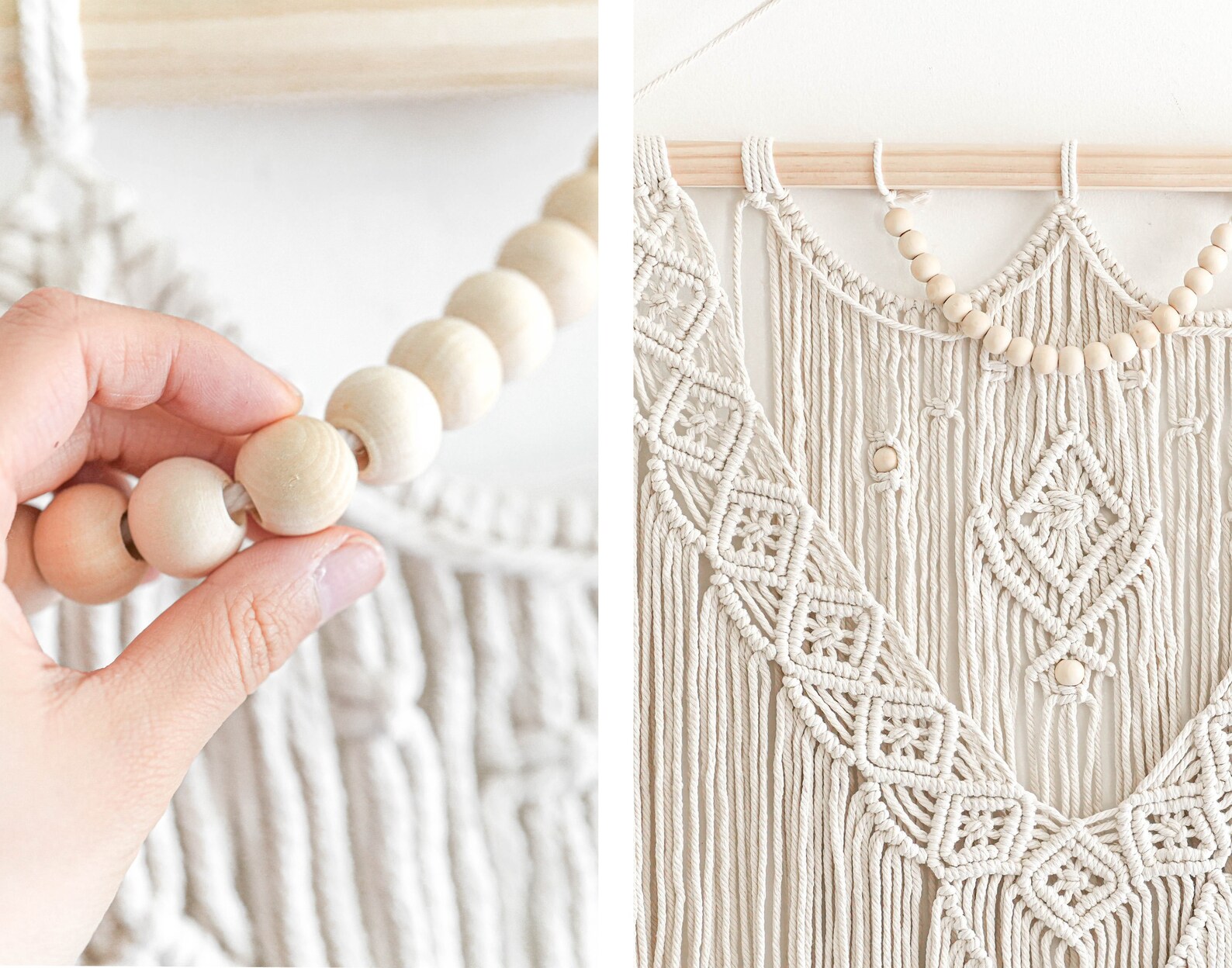 Wood Beads Wall Tapestry, Boho Wall Decor, Living Room Wall Decor ...