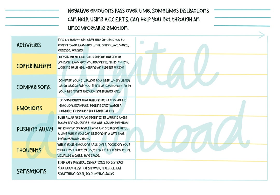 DBT Skills ACCEPTS Worksheet - Etsy