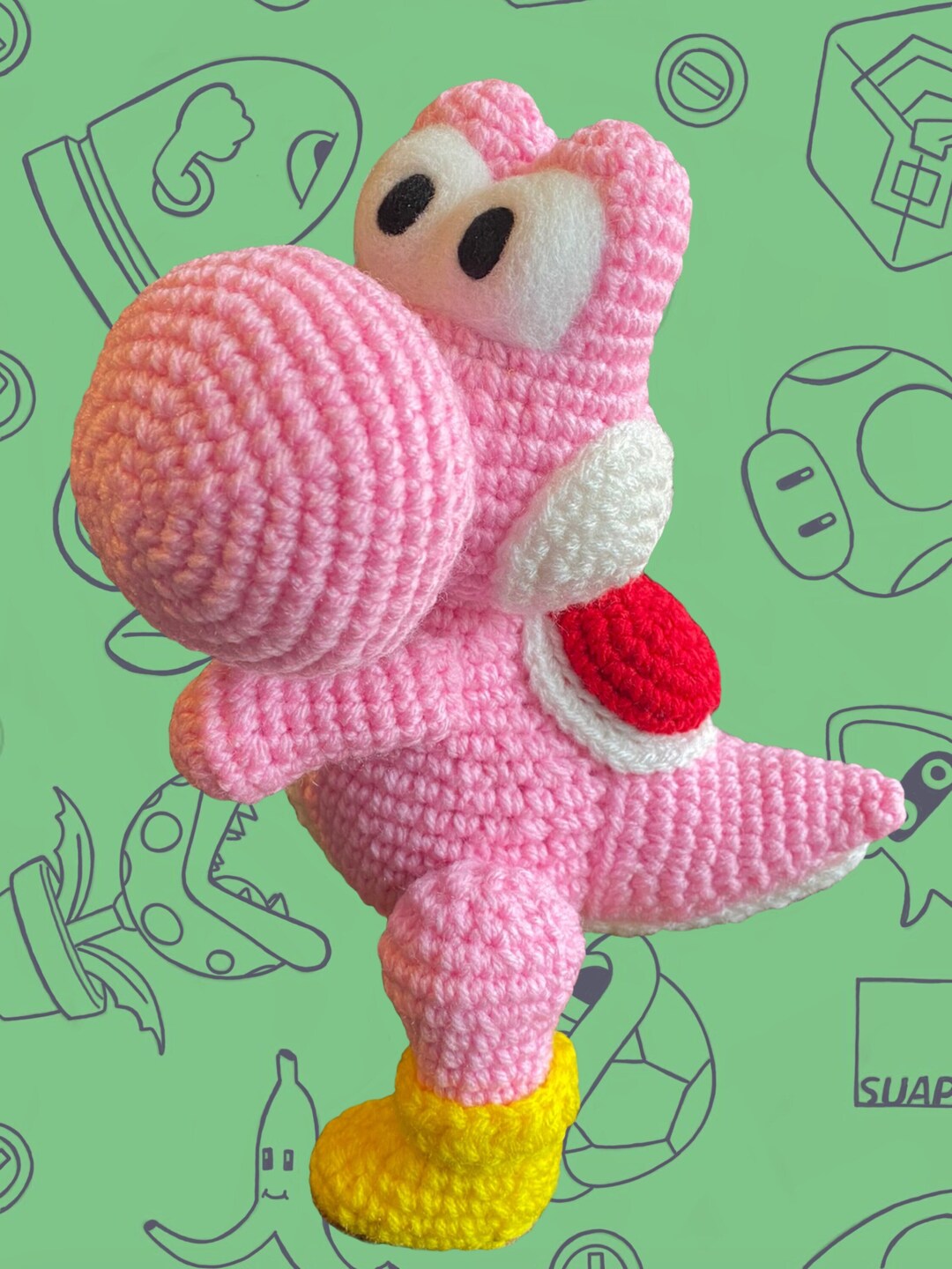 Yoshi Inspired Plush_fanart Plush_lucky Yoshi_pink and Red Yoshi - Etsy