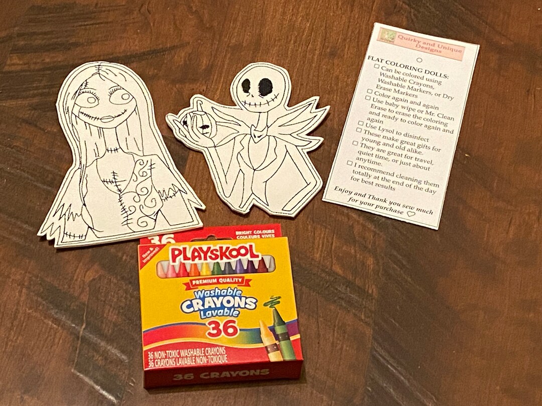 Jack and Sally Machine Embroidered Erasable Flat Coloring Dolls Set ...