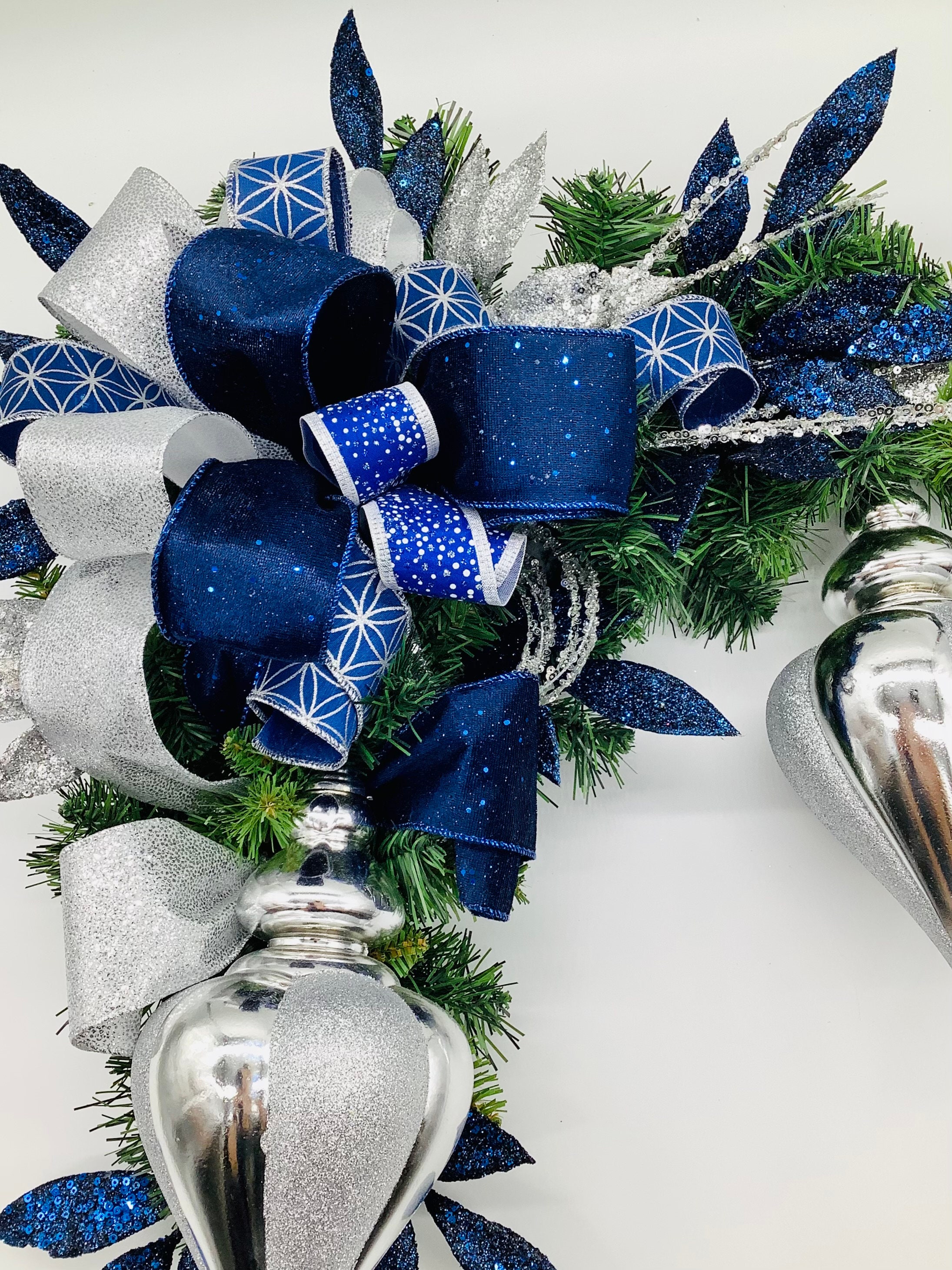 Corner Door Swag, Blue & Silver Corner Door Swag, Hanukkah Corner Door ...