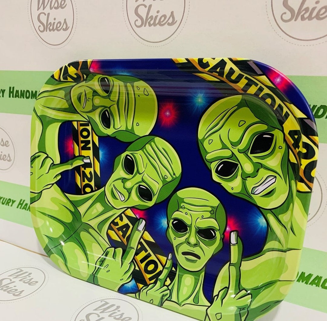 420 Alien Caution Rolling Tray Smoking Accessories Cartoon Tray ...