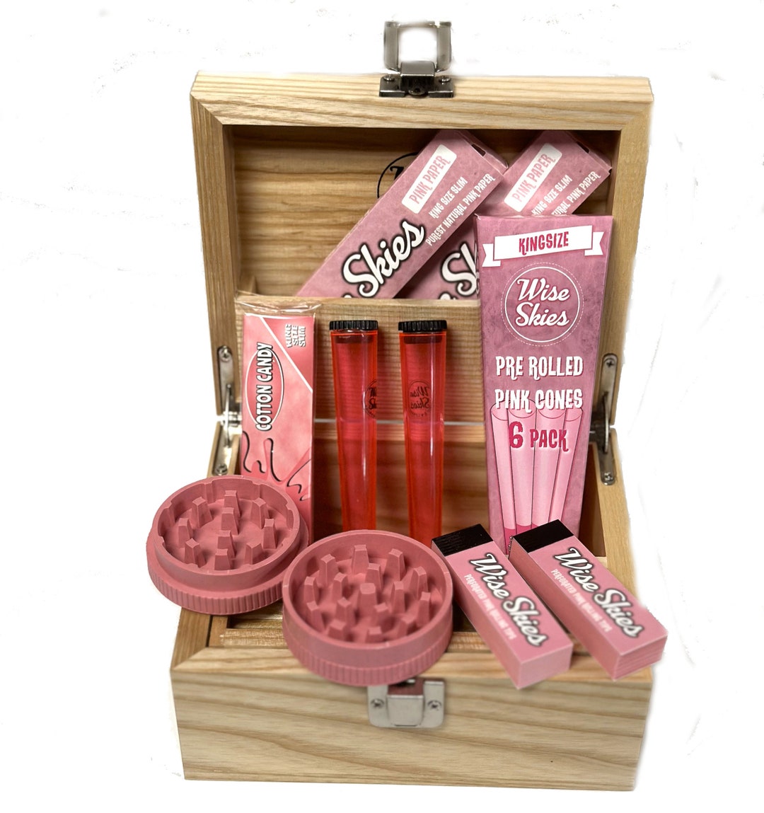 Wise Skies Handmade Rolling Box Set Pink Rolling Papers Custom Wooden ...