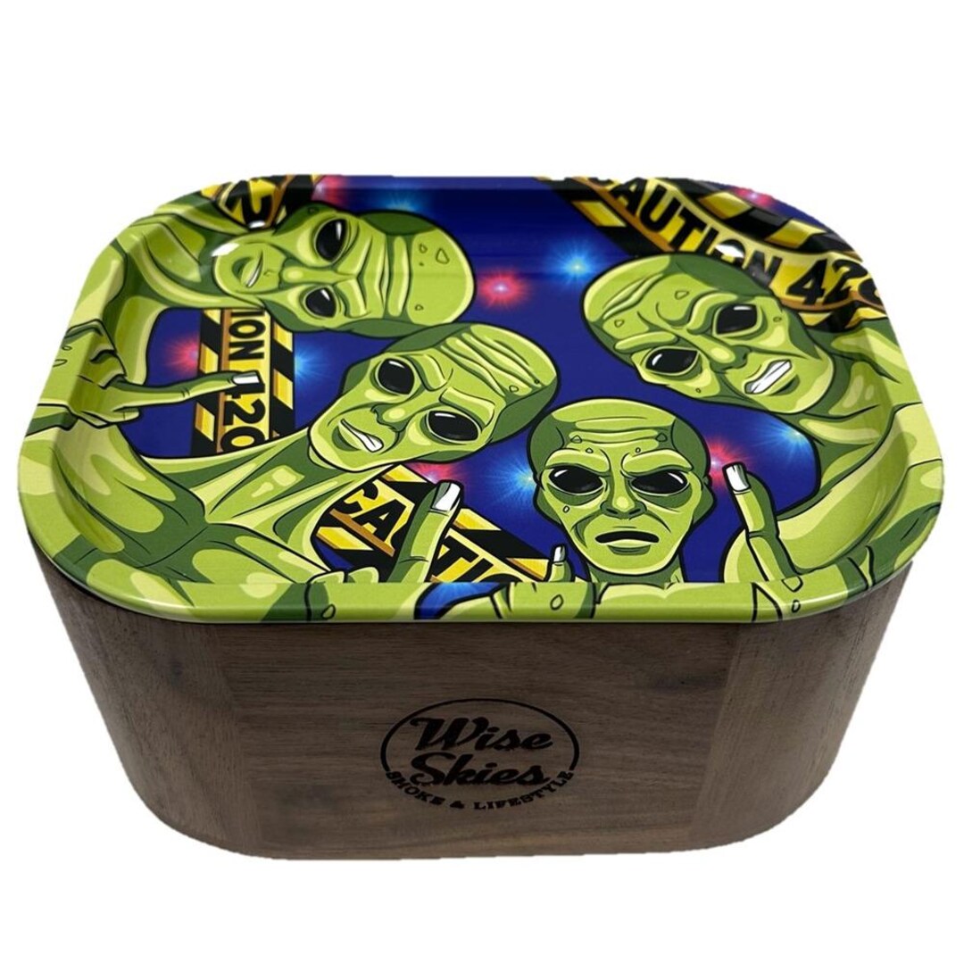 Caution Alien Rolling Tray Box Storage Solution Funky Design Green Gift ...