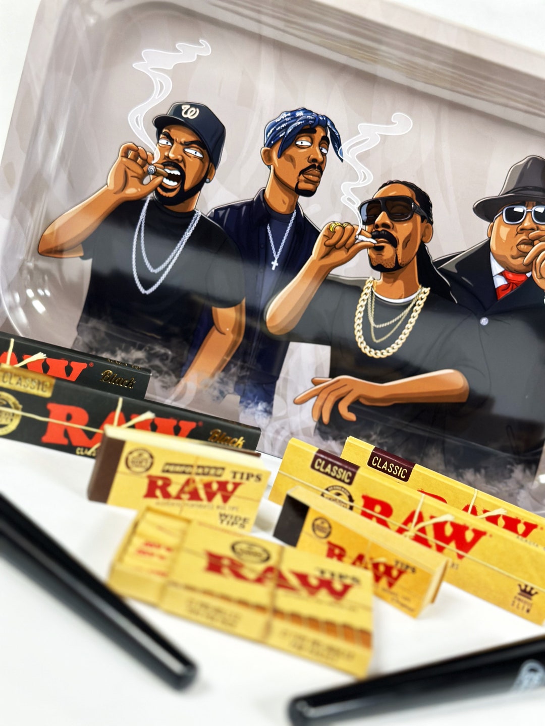 Rappers Rolling Tray Set Custom Rolling Paper Set RAW Papers Wise Skies ...
