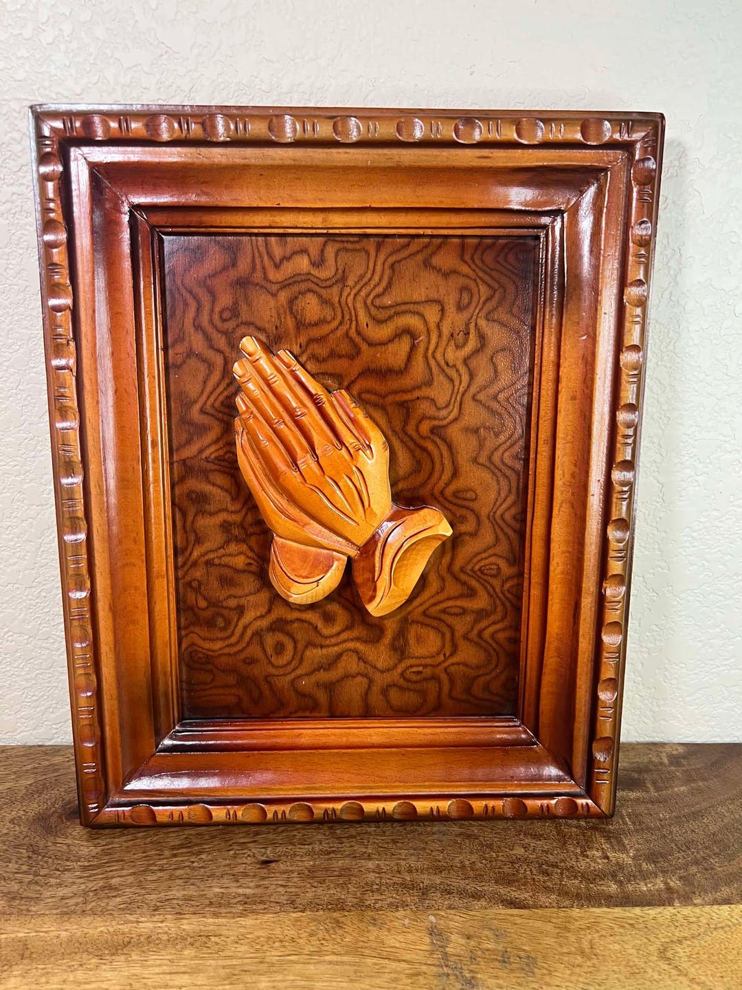 Vintage Mahogany Praying Hands Wall Plaque – Hand-carved Religious Wall ...