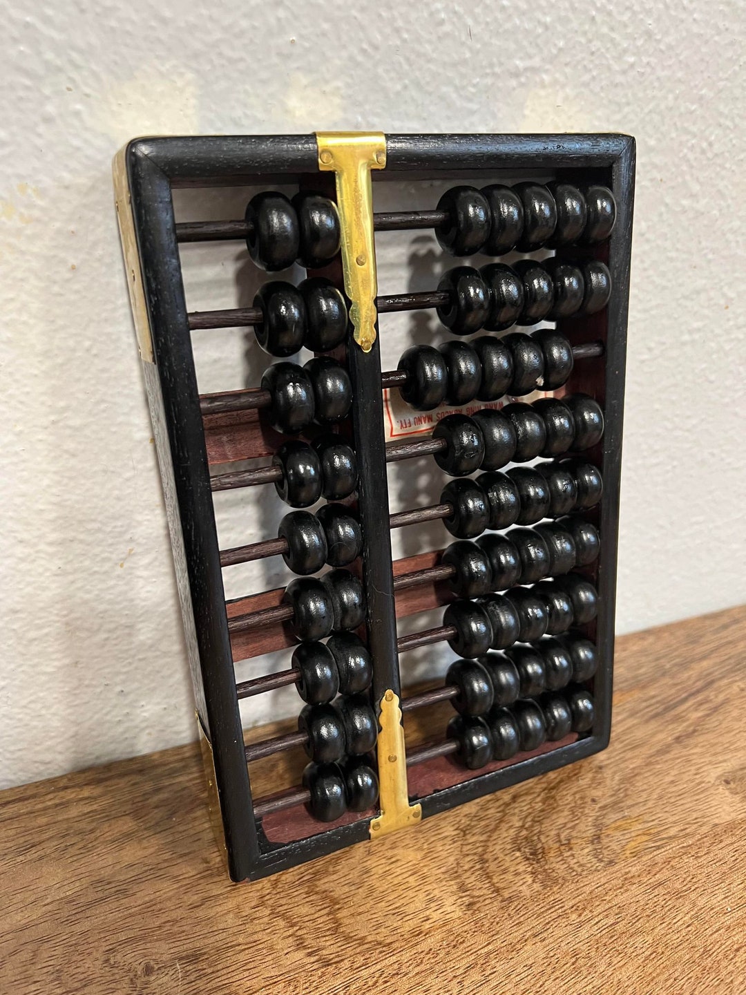 Vintage Chinese Abacus With Dark Wood & Brass Reinforcements 7.5" X 5.2 ...