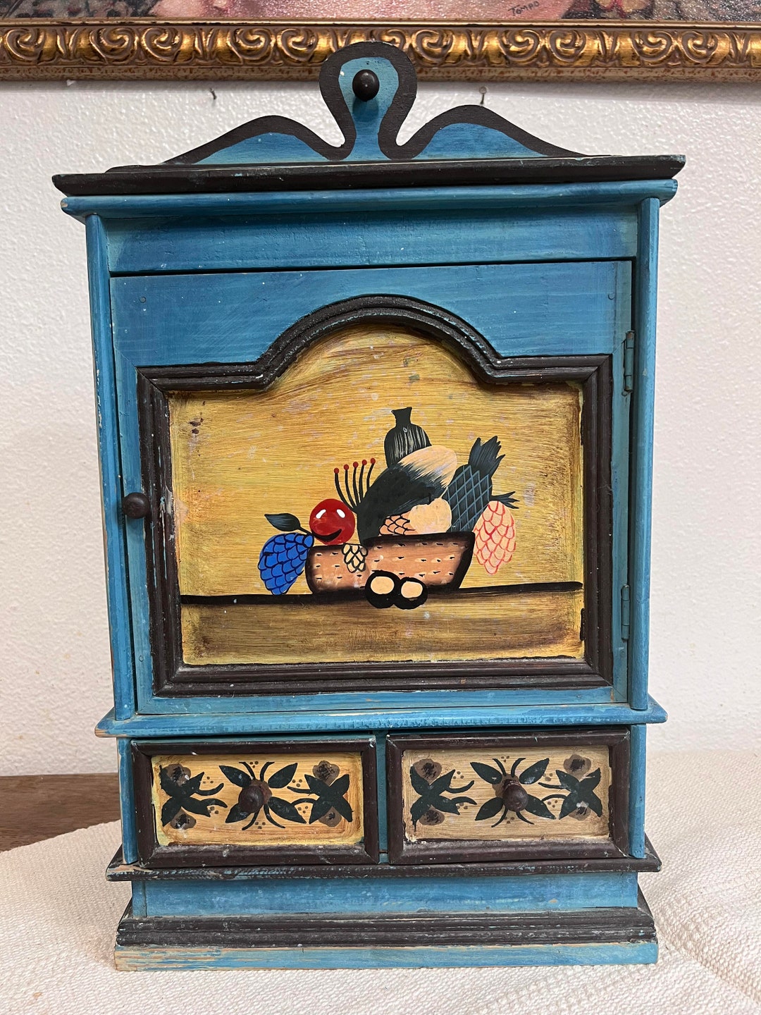 Hand Painted Wooden Seasoning Rack , Blue Spice Rack , Wooden Spice ...