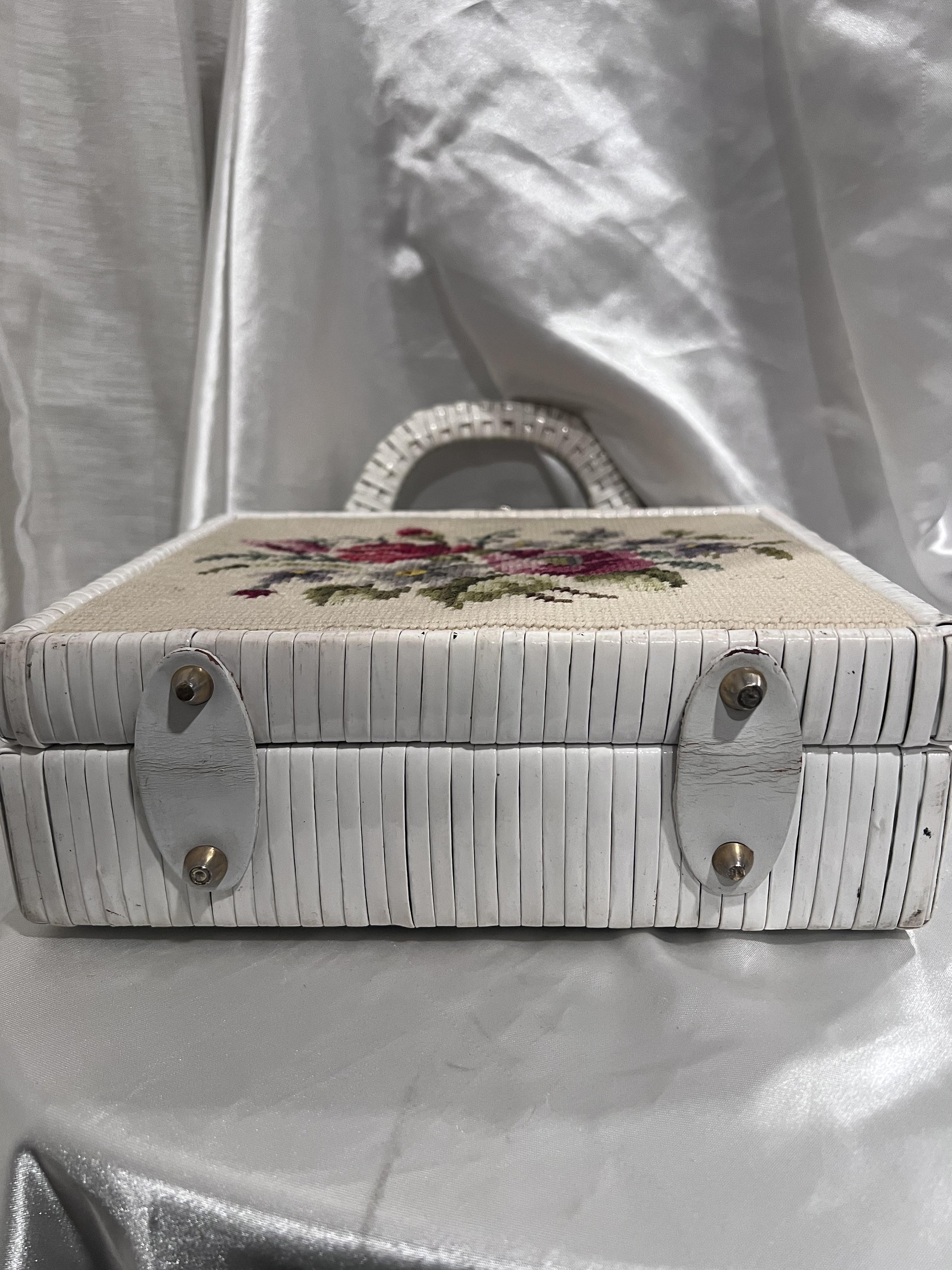 1950s Vintage ADG Fashion Imports Needlepoint White Wicker Bag Made in ...