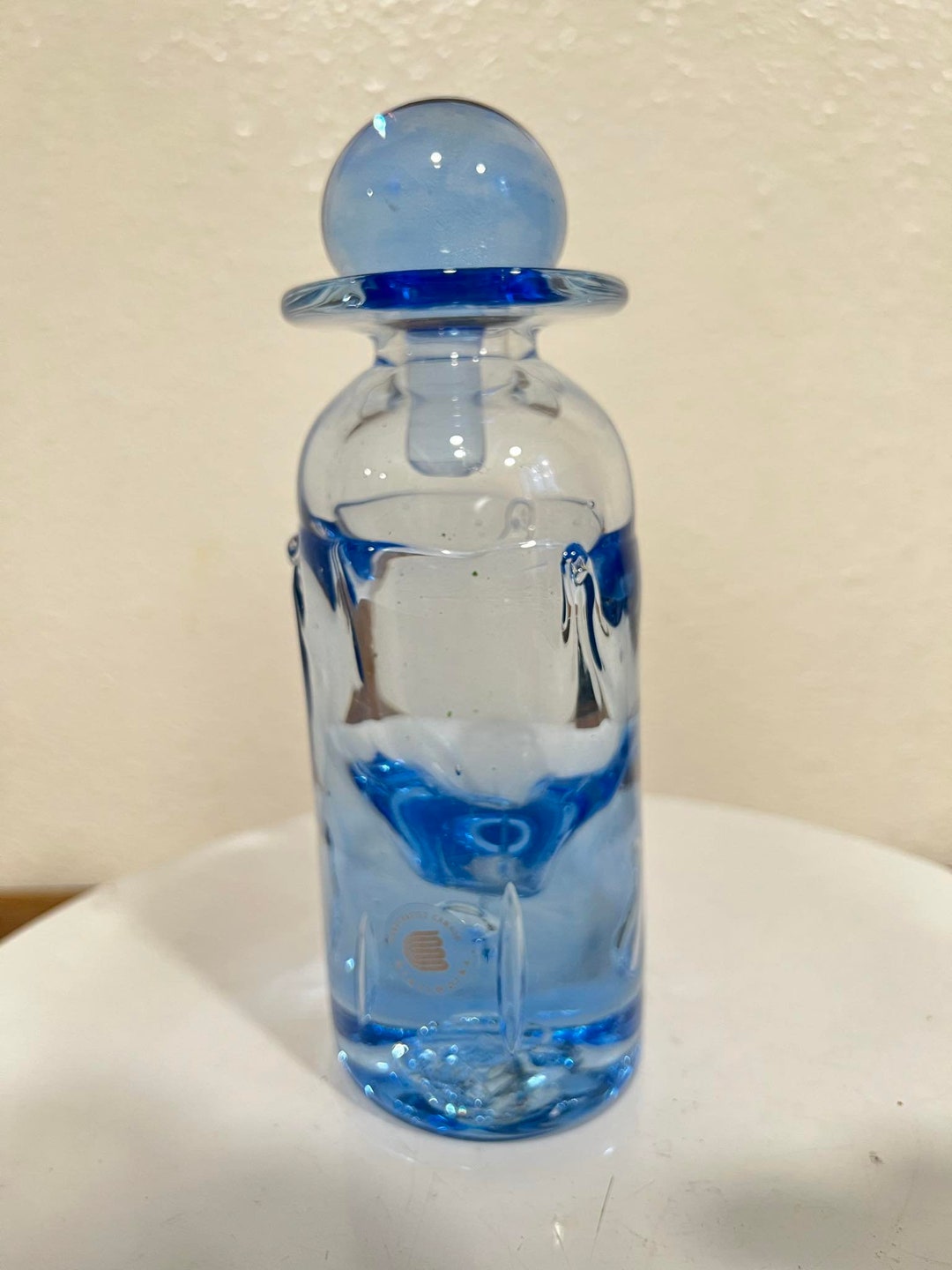 Vintage Canada Glassworks Studio Handcrafted Blue Blown Glass Decanter ...