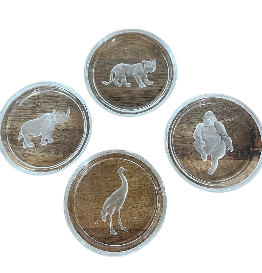 Val St Lambert Animal Intaglio Crystal Coasters Set of 4 A181 - Etsy