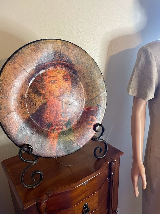 Large Round Platter fresco of Sappho in Pompeii From - Etsy