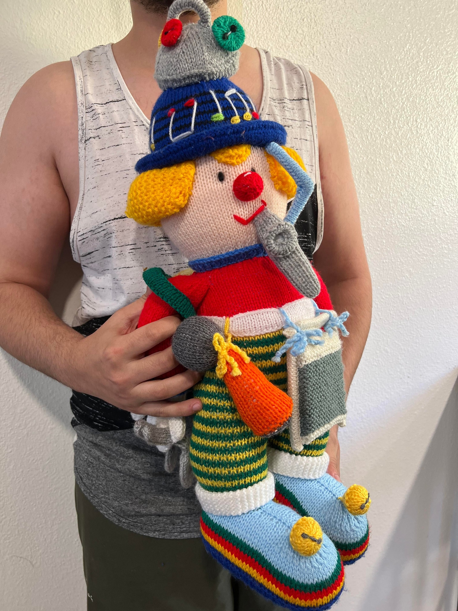 Large Hand Knitted Red Nose Clown T-24 Inch - Etsy