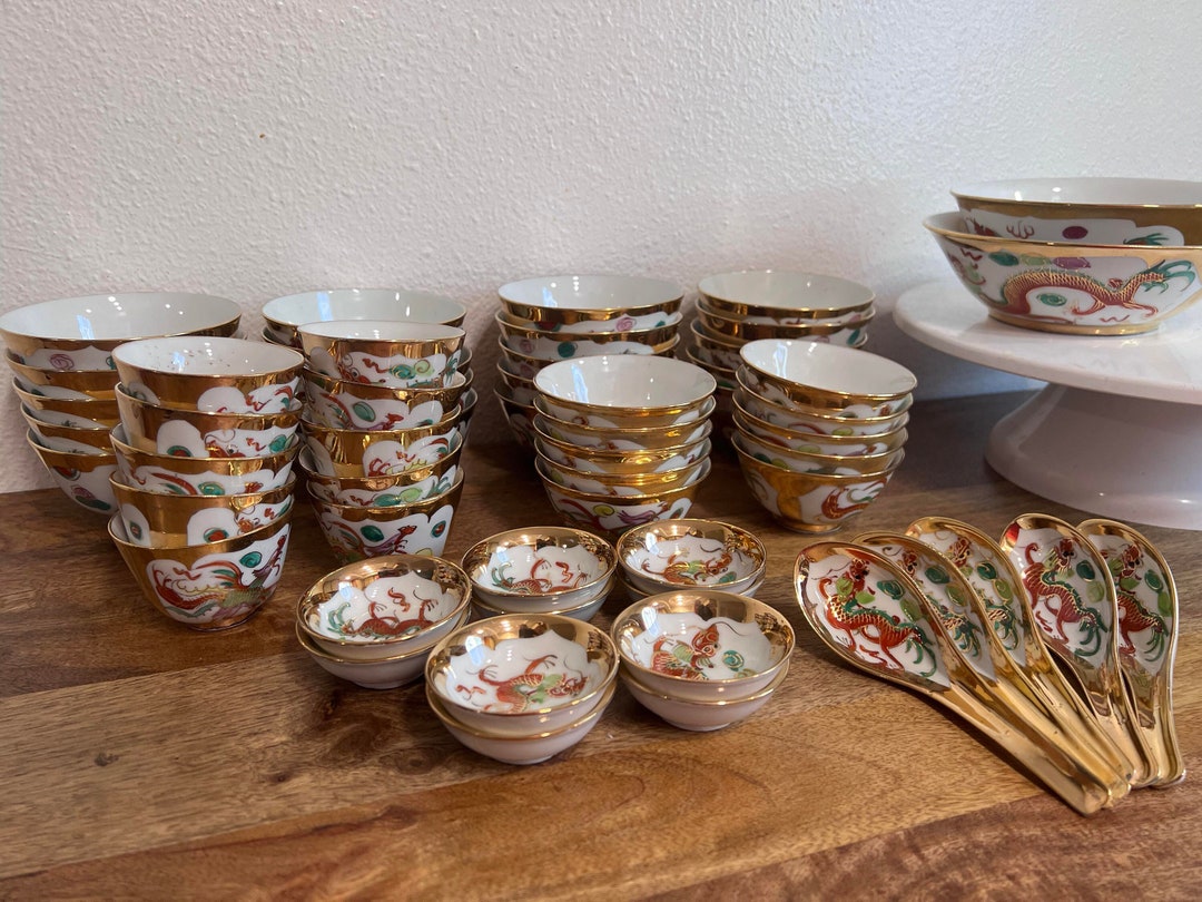 Your Choose!!! Vintage 22K Gold ,red and White Dragon Phoenix Porcelain ...