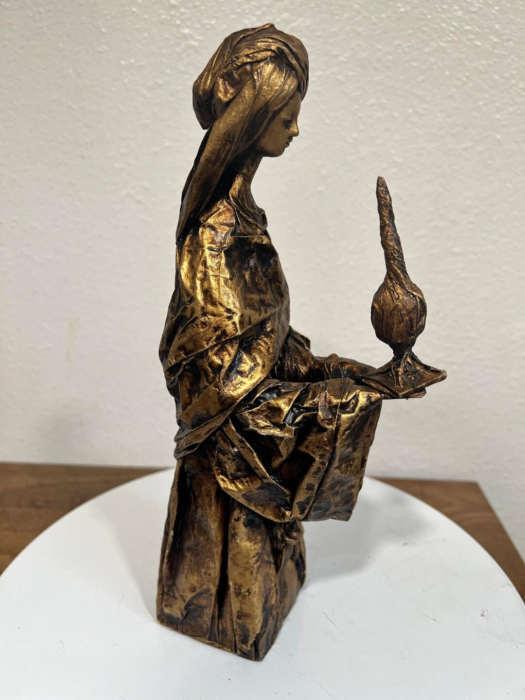 Vintage Folk Art 11.5” Bronze Color Paper Mache Native Scene Praying ...