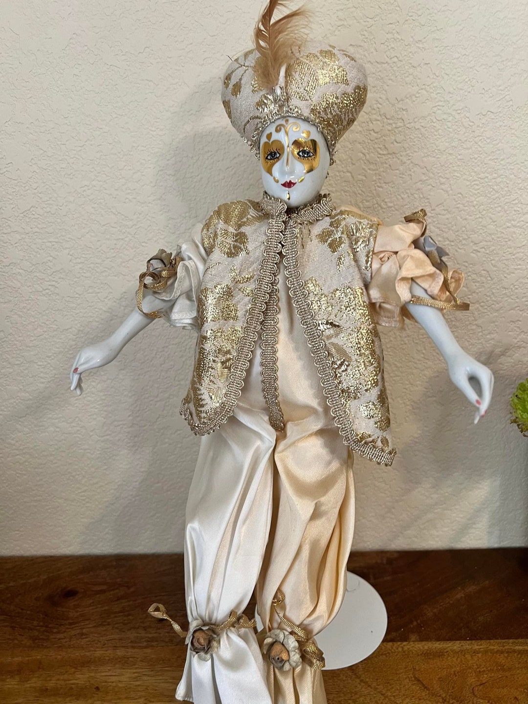 Vintage 19" Clown Doll Pierrot With Porcelain Head, Hands, Feet. Peach ...