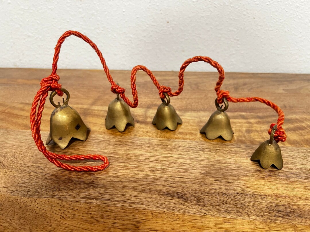 Hanging Brass Bells Set of 5 on String L-25'' India 062402 - Etsy