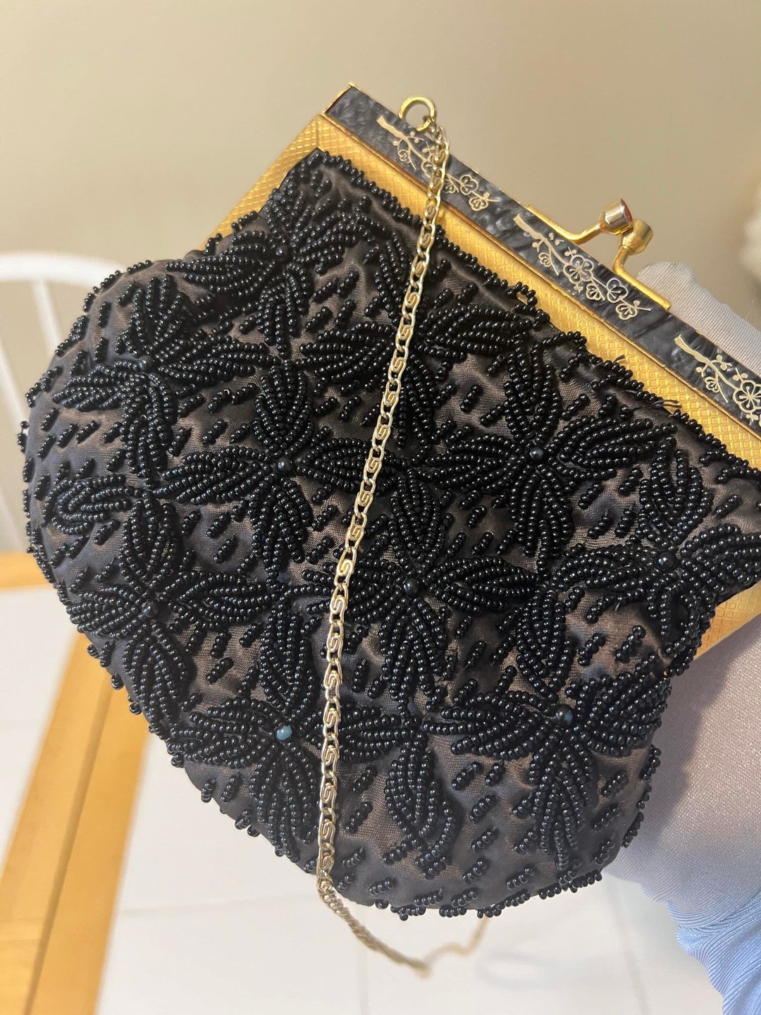 Antique Clam Shell Hand Bag, Gold Hardware, Holiday Fancy Formal ...