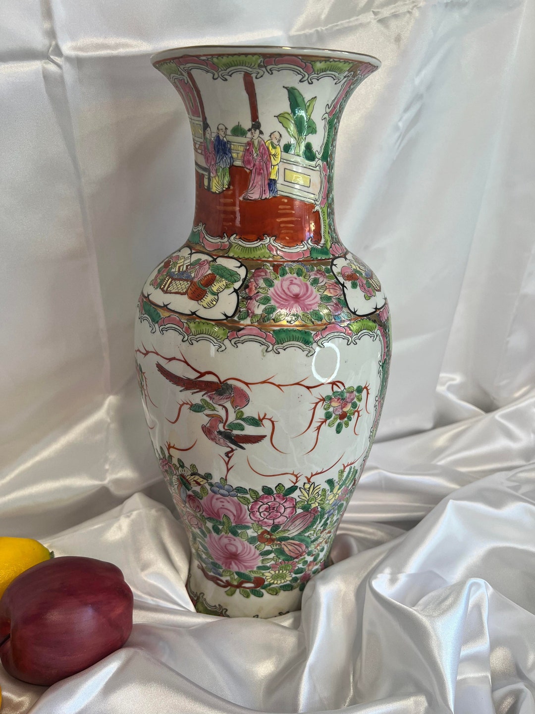 Antique Tall 15 '' Hand Painted Colorful Famille Rose Chinese Porcelain ...