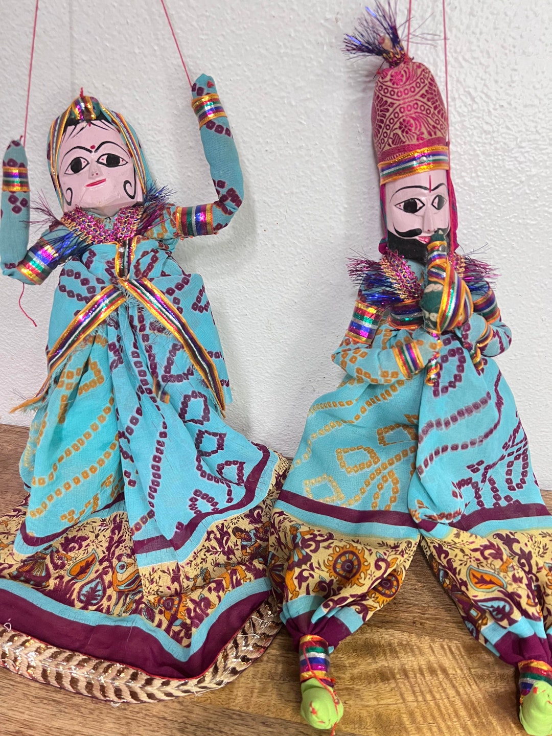 Adorable Pair of Vintage East Indian Puppet Dolls, Marionette ...