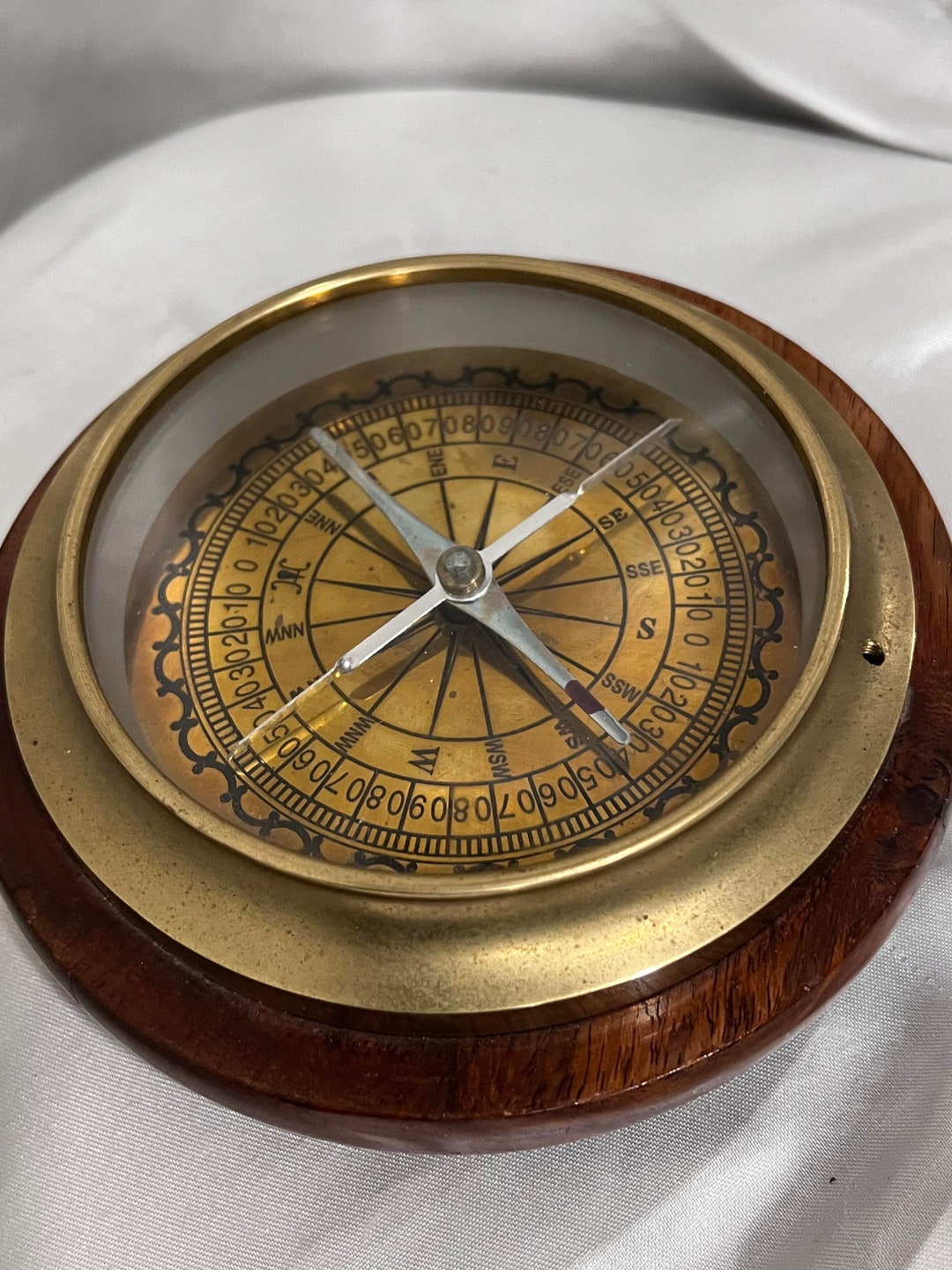 Vintage Brass Glass and Wood Large Desk Compass A4 0723 - Etsy