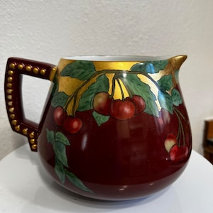 Antique American Belleek Burgundy Color Cider Pitcher Hand-painted ...