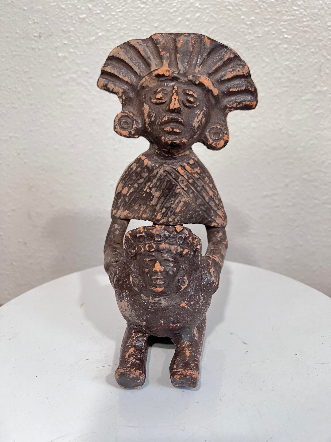 Mexican Folk Art Clay Black Terracotta Pottery Aztec Maya Man W/vessel ...