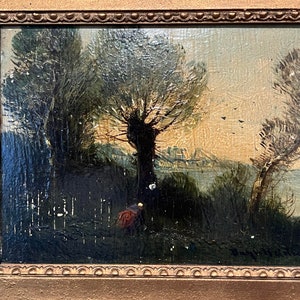 Antique Landscape Moody Painting ,oil on Wood/board European's ,artist ...