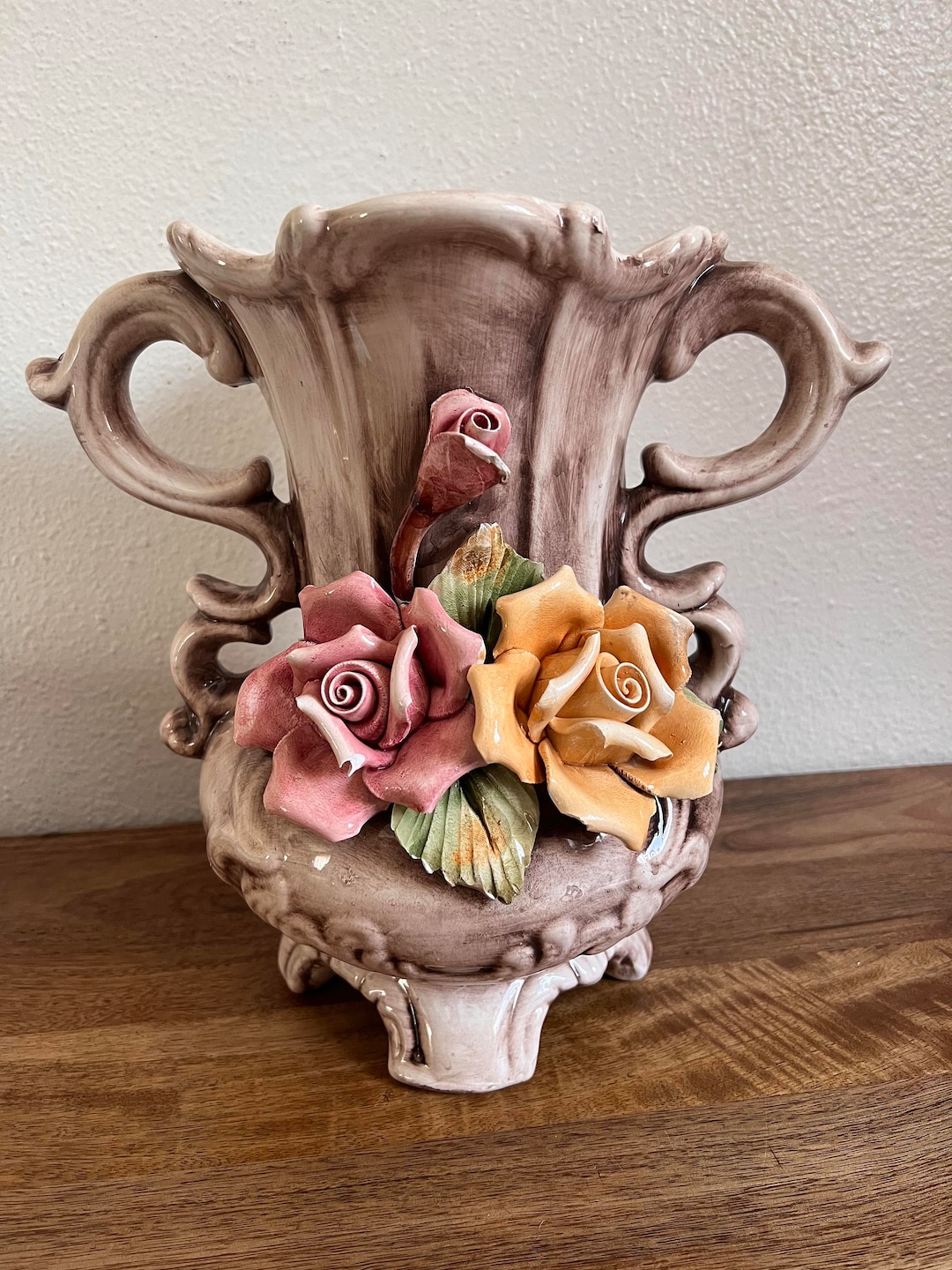 Vintage Floral Pitcher From Capodimonte, 1940s Tall 11'' 052401 - Etsy