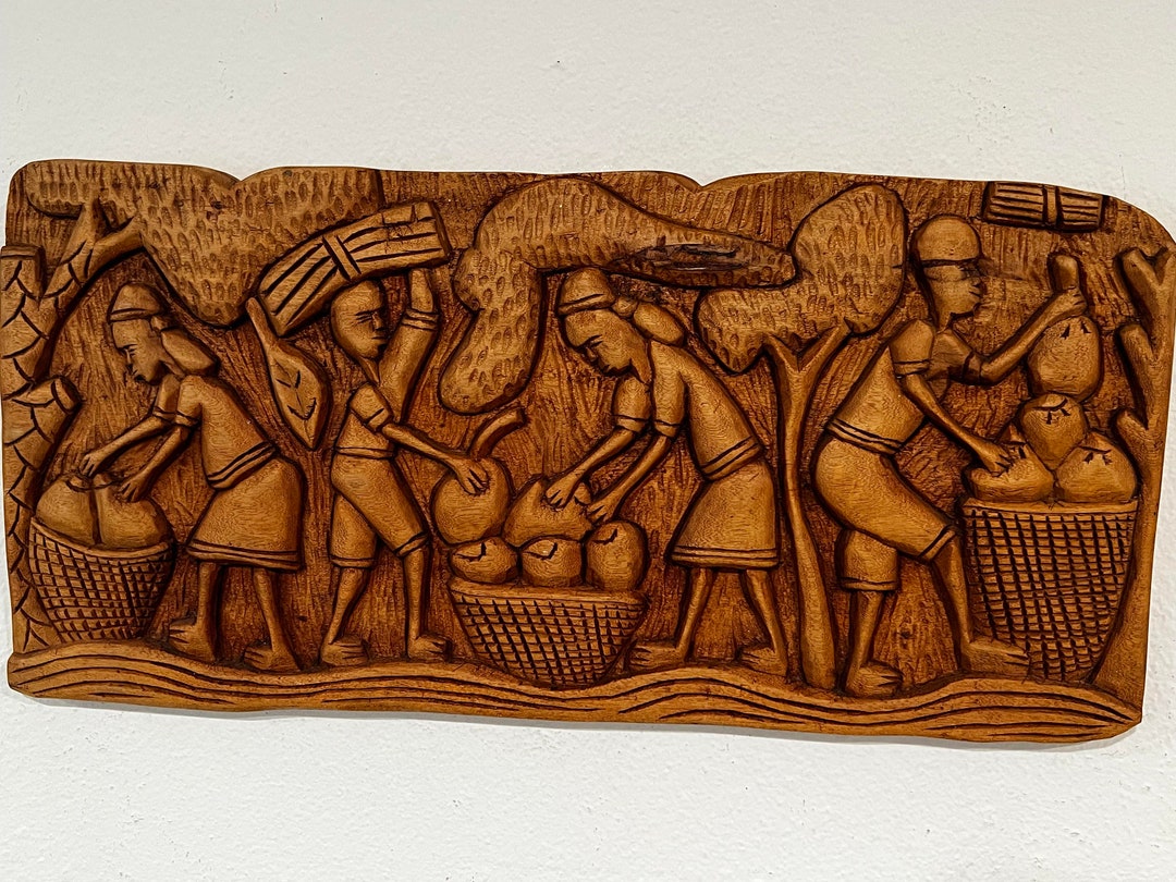 African Wood Plaque - Caribbean Wood Carving Harvest Scene 21''x11'' - Etsy
