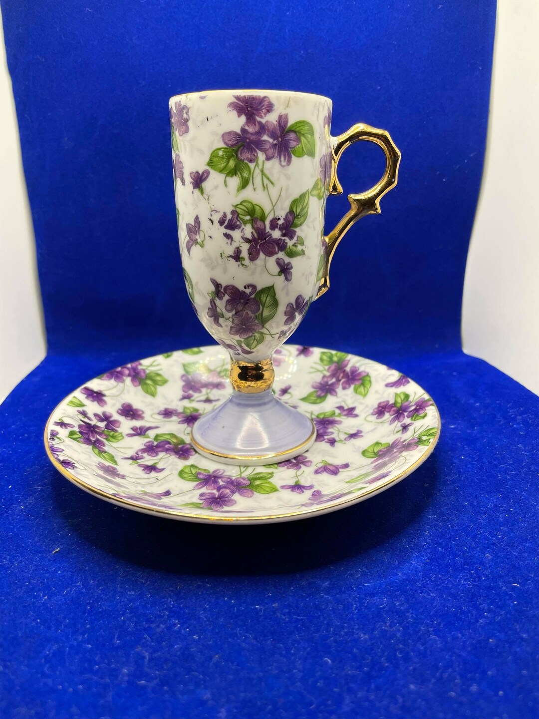 Vintage INARCO Japan Chintz Footed Cup and Saucer, Violet Transferware ...