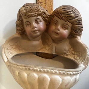 Vintage Clay of Angel Cherubs and Planter Wall Hanging Wall Pocket 6.5 ...
