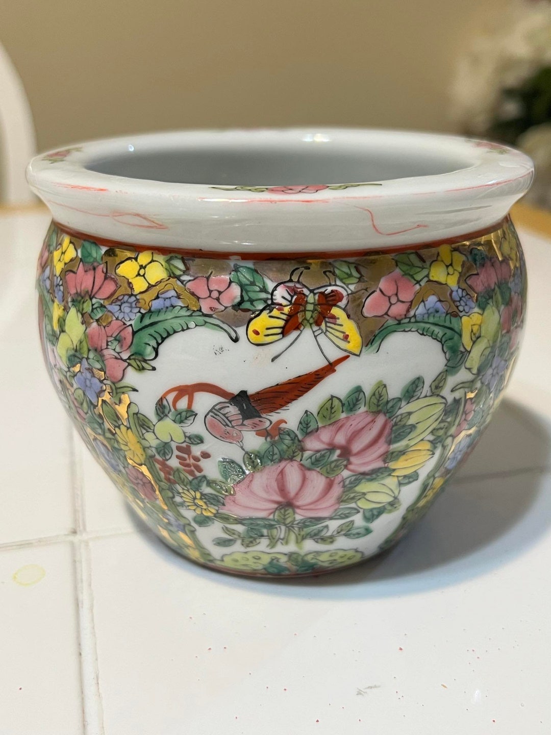 Chinese Rose Medallion Fishbowl Small Cache Pot. Vintage Chinoiserie ...