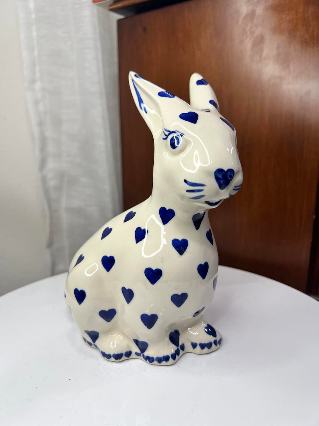 Polish Pottery Bunny With Heart Pattern. Hand Painted in Poland ...