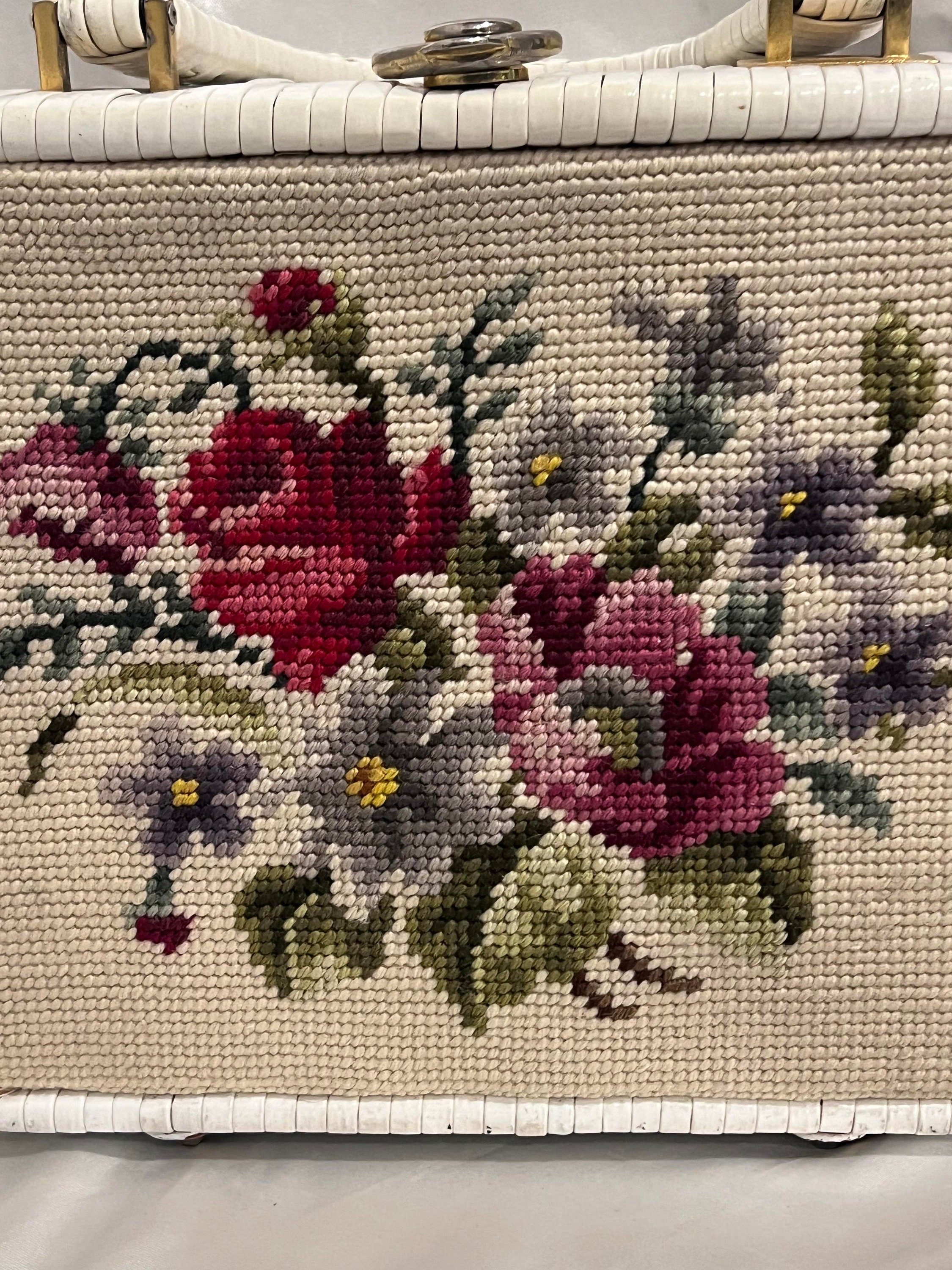 1950s Vintage ADG Fashion Imports Needlepoint White Wicker Bag Made in ...