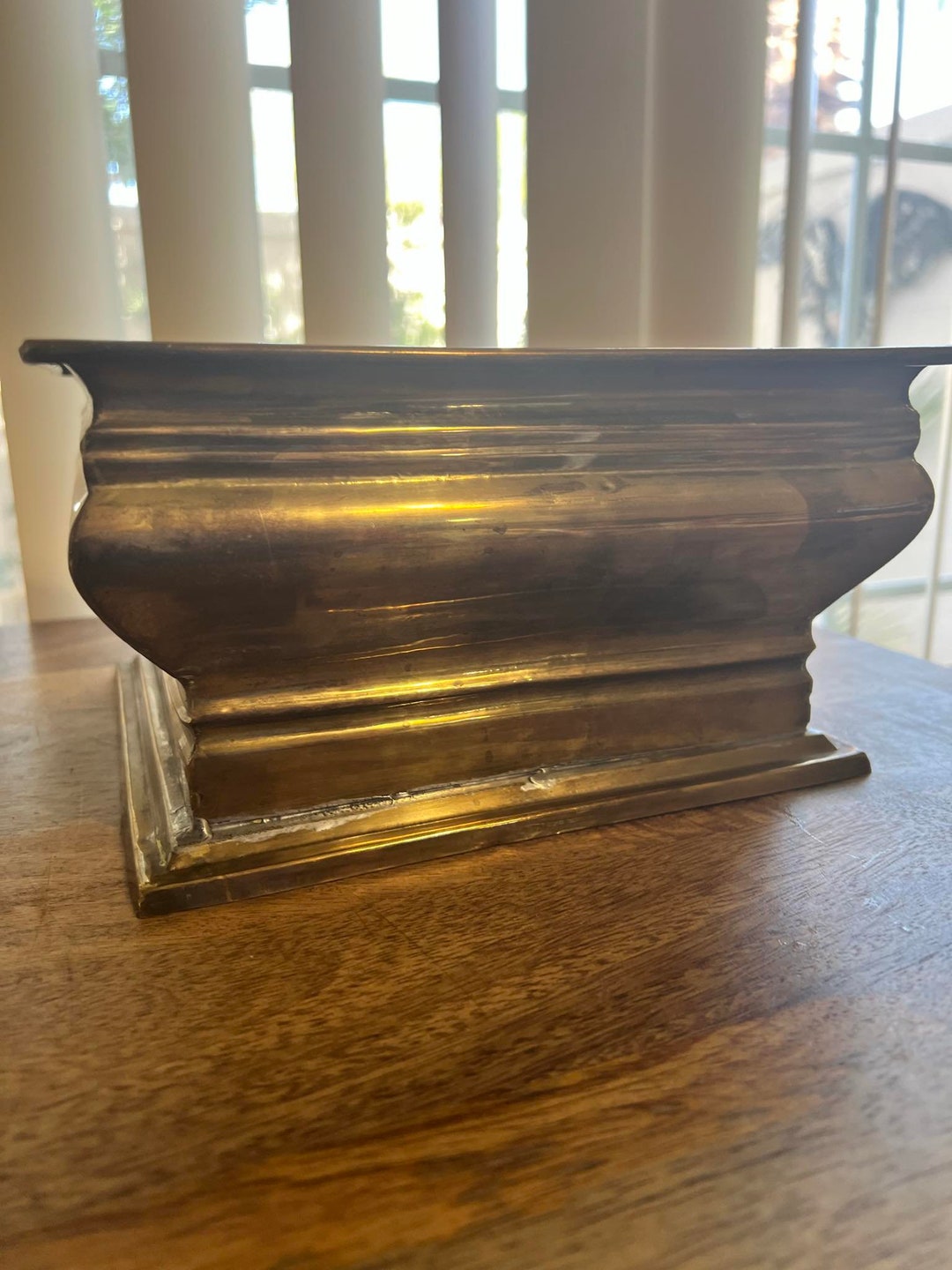 Old Shabby Planter - Antique Brass Bowl or Old Flower Pot - Porch Decor ...