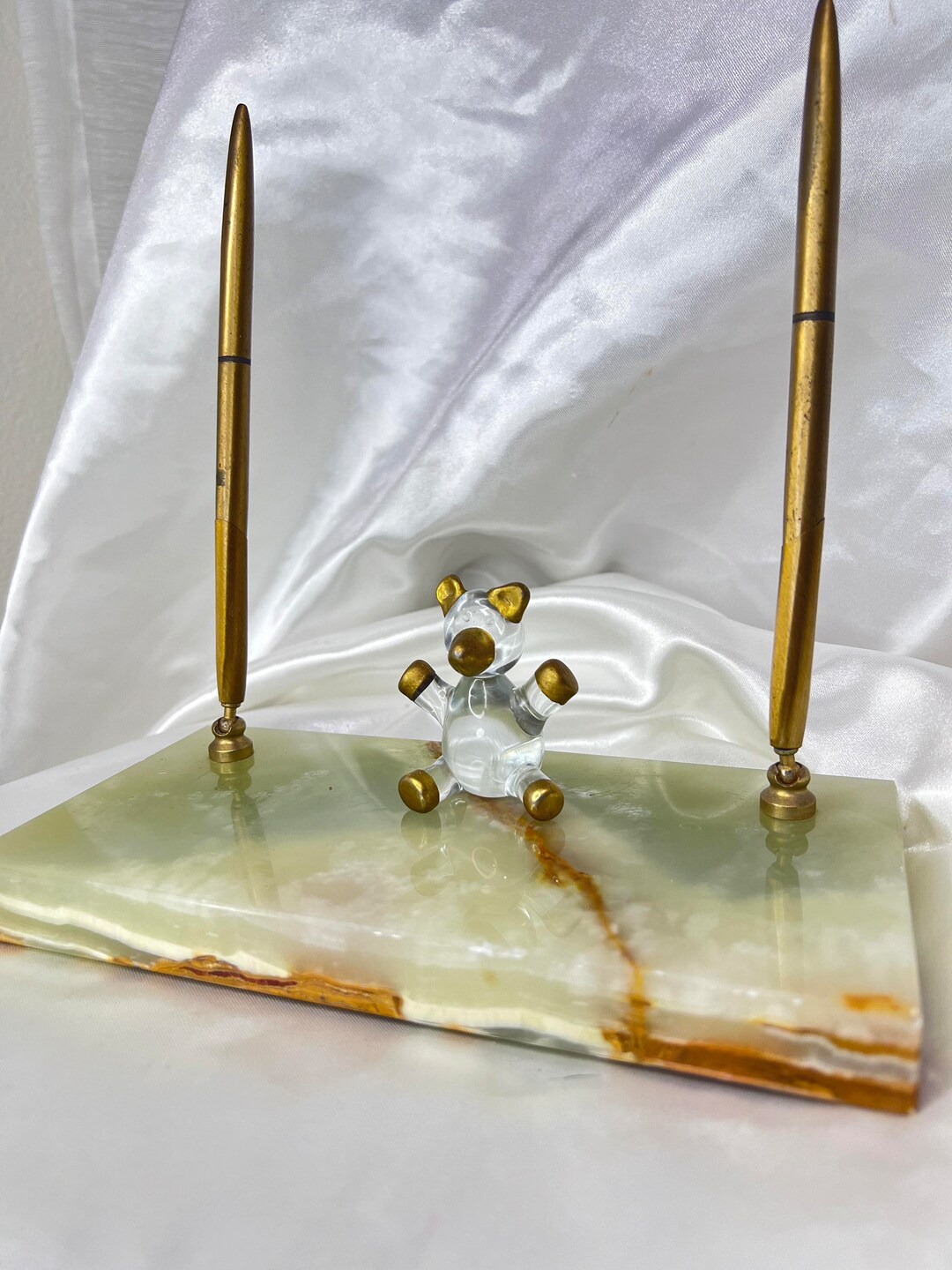 Mid Century Modern Double Pen Desk Set on Onyx Base B1223 - Etsy