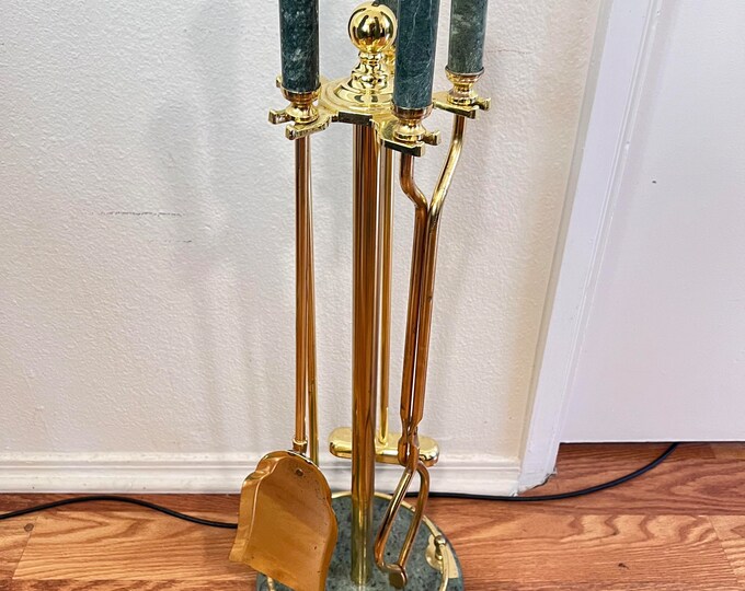 Green Marble Fireplace Solid Brass Tool Set of 4 Pieces on Stand 28 ...