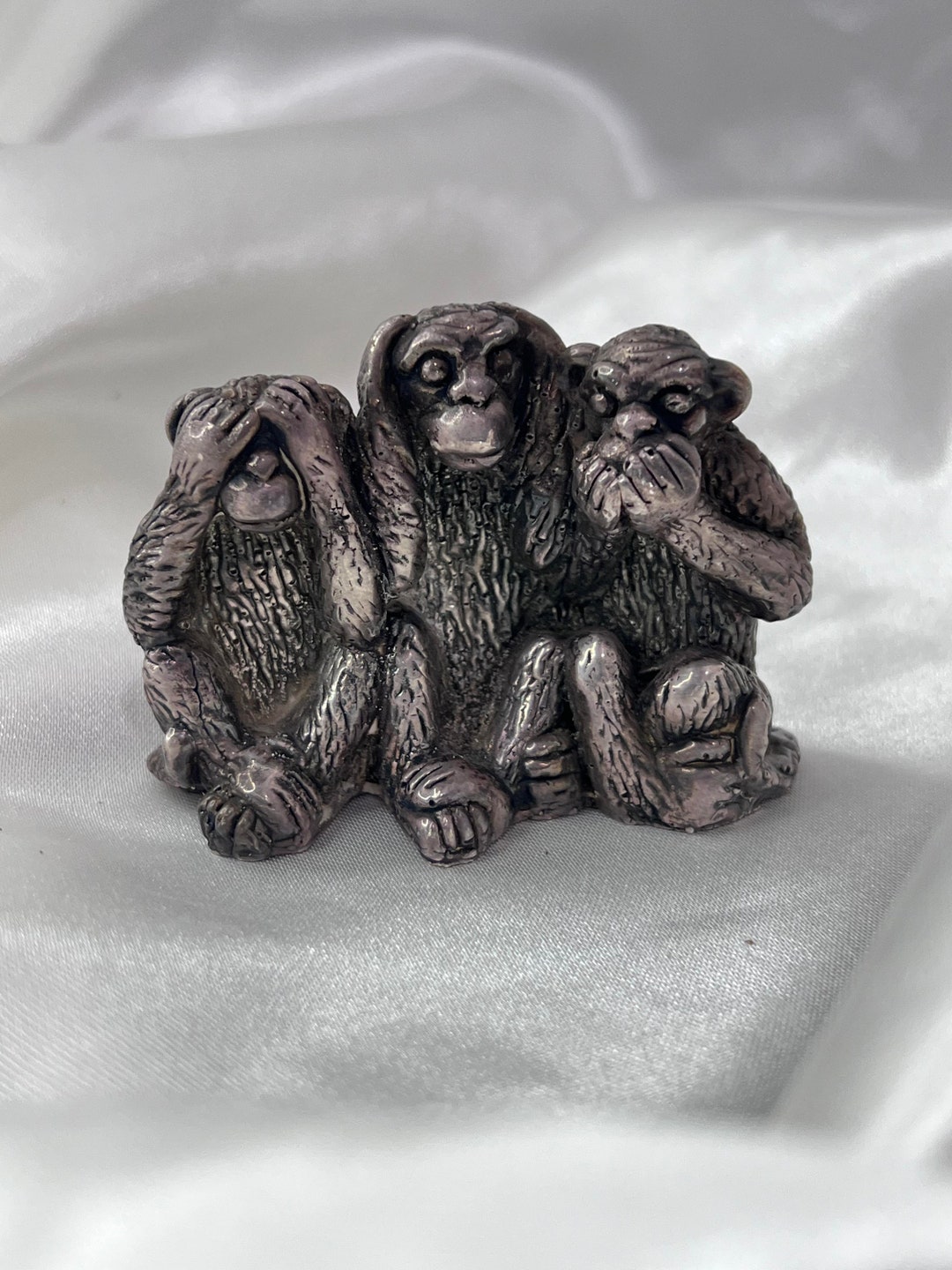 Vintage Wise 3 Small Miniature Statue No Evil Hear No Evil Figure No Evil Speak Three Monkeys ...