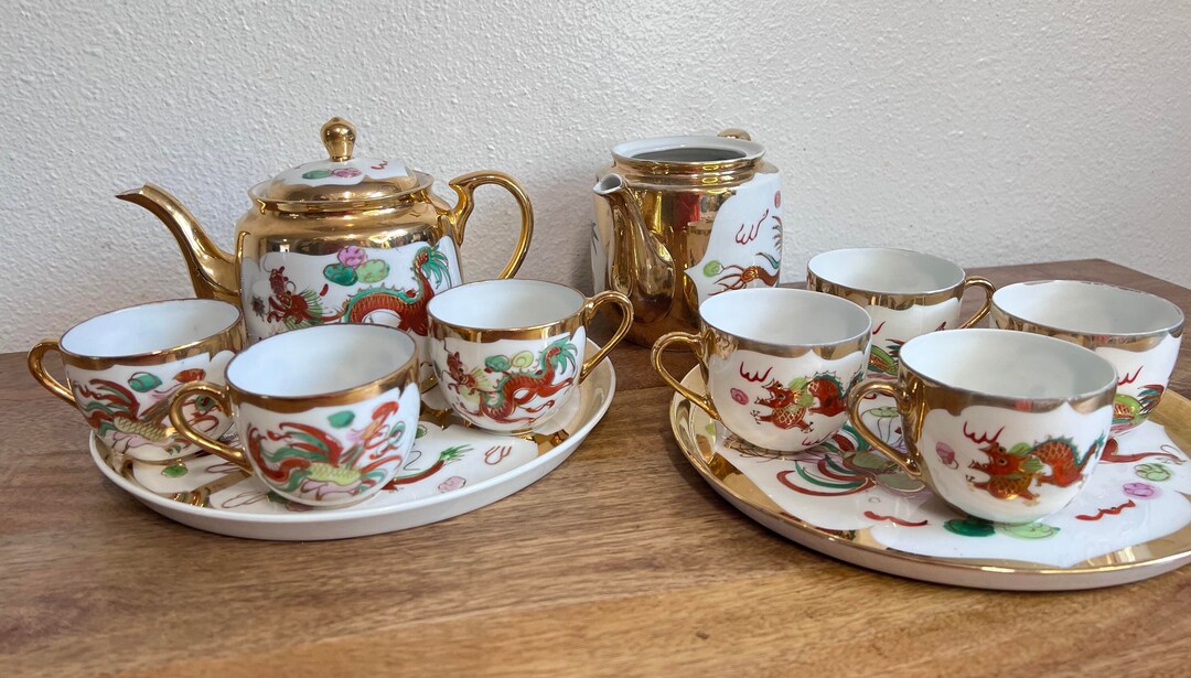 Your Choose Vintage 22K Gold ,red and White Dragon Phoenix Porcelain ...