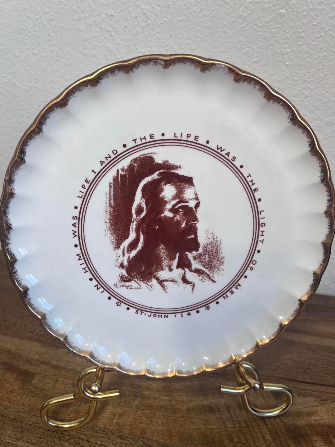 W. S. George Jesus Plate 22 Kt Gold Trim Christ Religious Plate From ...