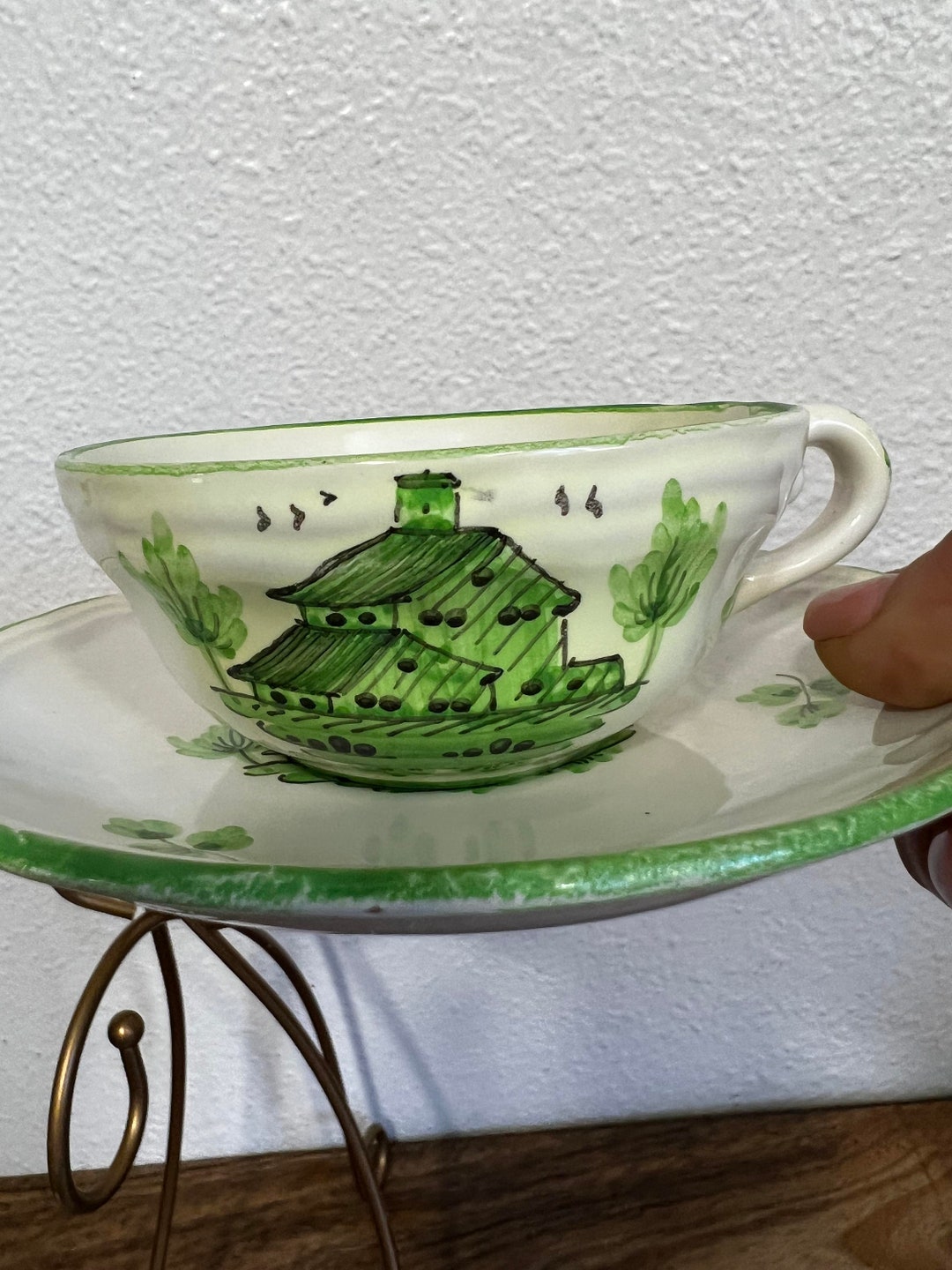 Set of 2 Vintage Italian Faience Hand Painted Teacups With Saucers ...