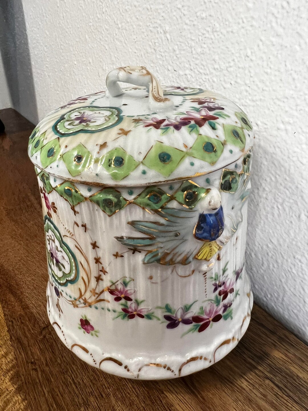 Antique Small Cookie Jar , Canister With Lid Art Nouveau Hand Painted ...