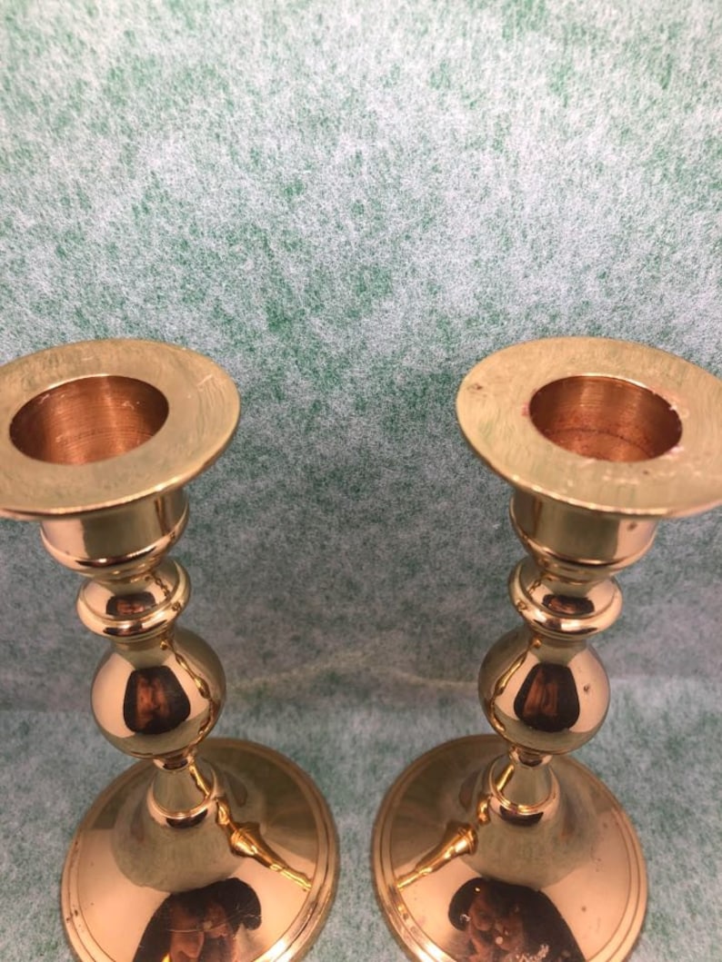 Pair of Brass Candlesticks Lacquered Shiny Gold Made in India Tall 5.4 ...