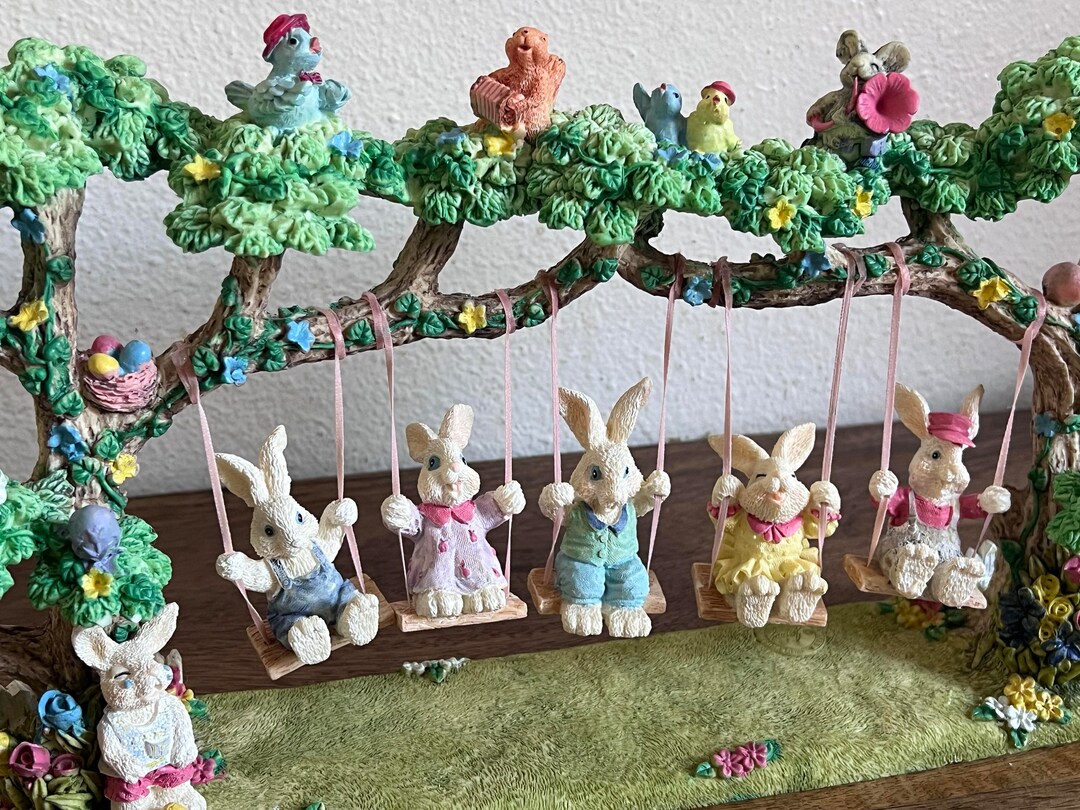 Bunny Family on A Swing Easter Spring Holiday Decor EUC Adorable - Etsy