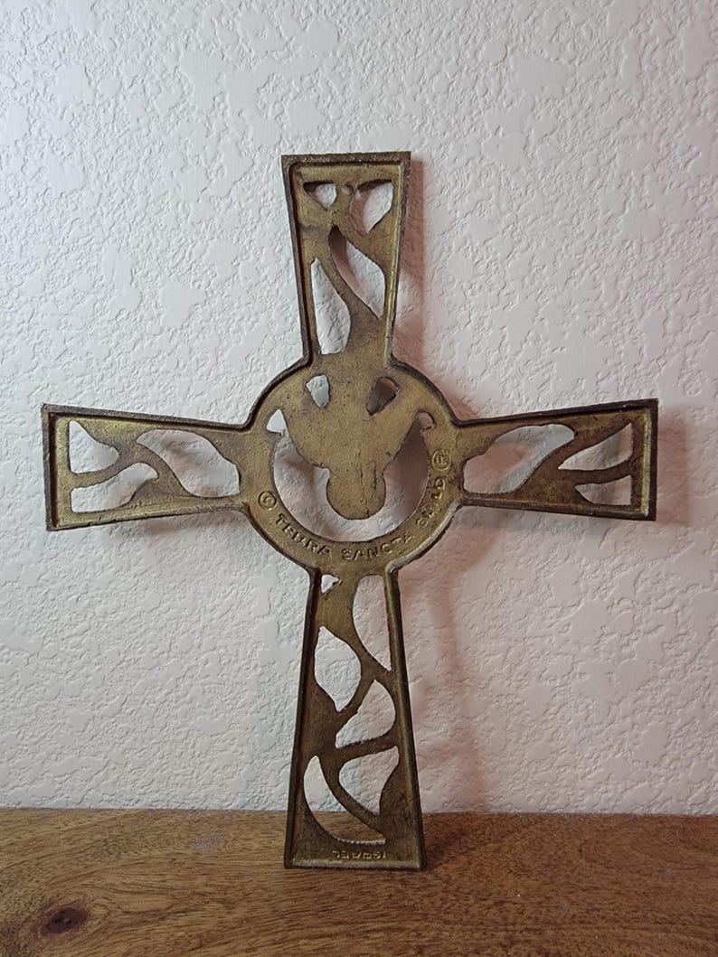 Vintage Terra Sancta Guild Cross Dove Brass Enamel Red Blue White Wall ...