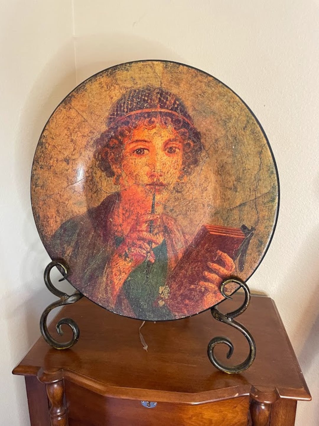 Large Round Platter ,,fresco of Sappho in Pompeii,, From 2000's Whit ...