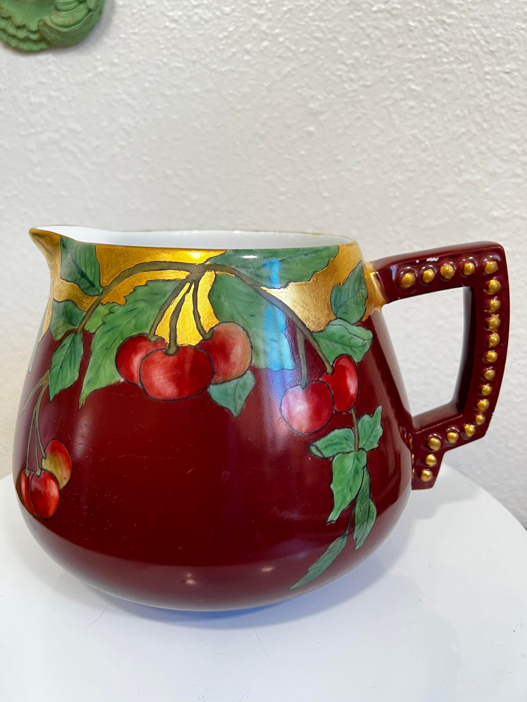 Antique American Belleek Burgundy Color Cider Pitcher Hand-painted ...