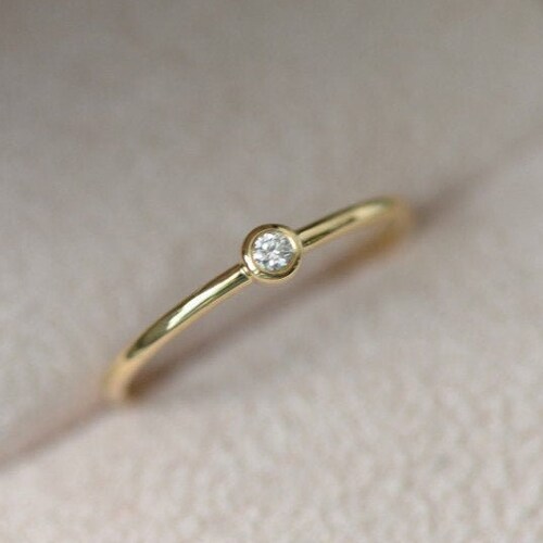 Solitaire Minimalist Small Diamond Gold Ring 14k 18k Gold | Etsy
